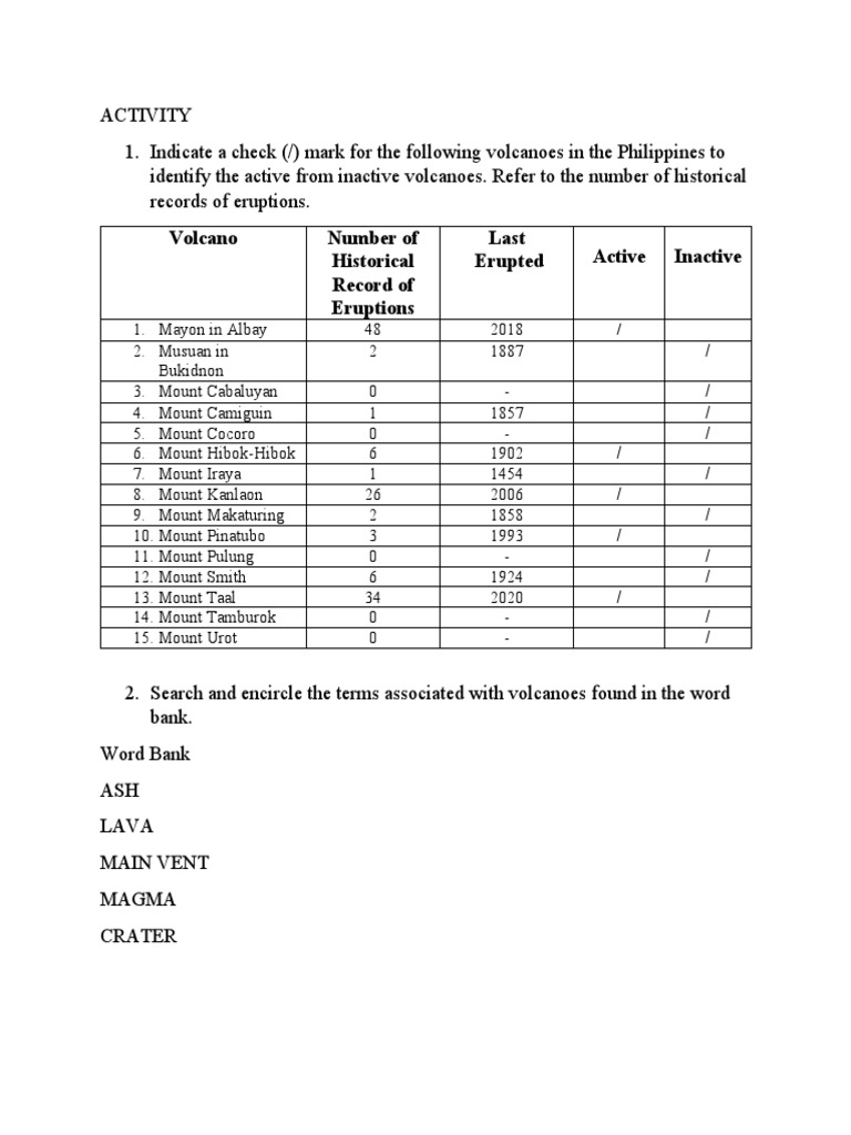 Science Activity (Volcanoes) | PDF