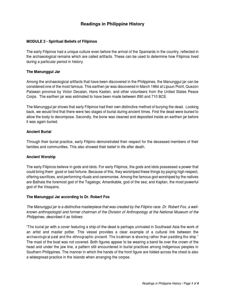 Early Filipino Spiritual Beliefs and Culture | PDF | Philippines | Burial