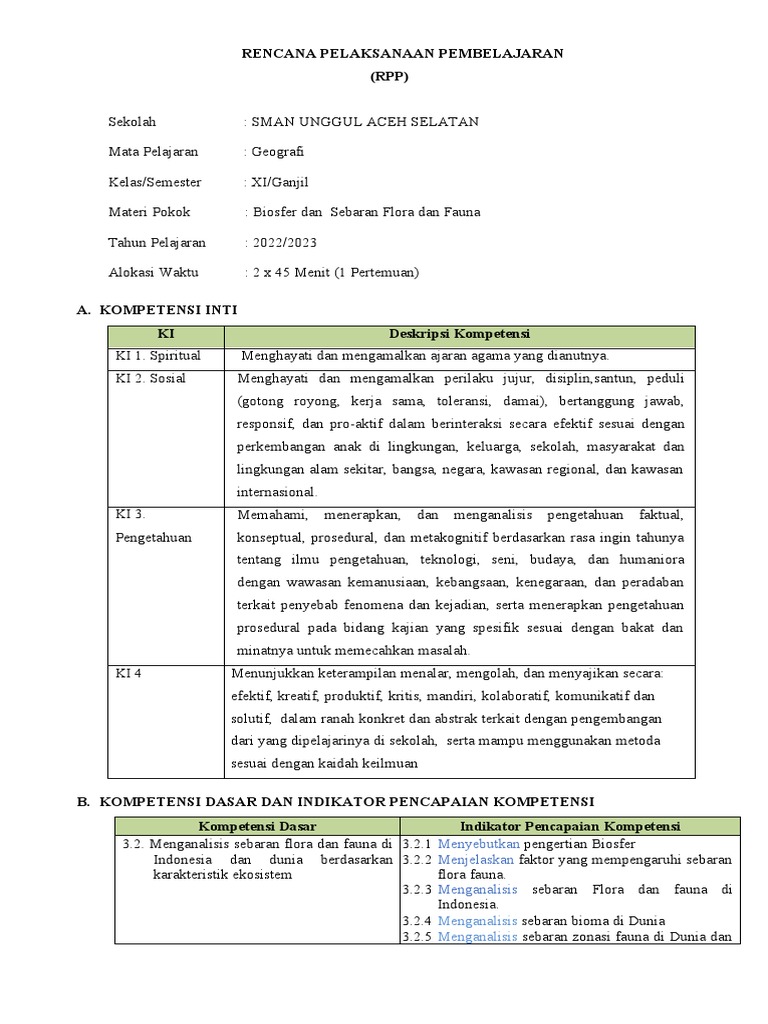 RPP Aksi 1 PERSEBARAN FLORA FAUNA | PDF