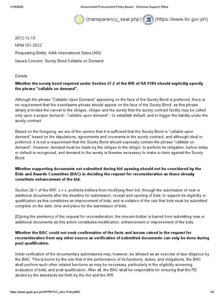 Surety Bond Callable on Demand Guidelines | PDF | Surety | Presidents ...