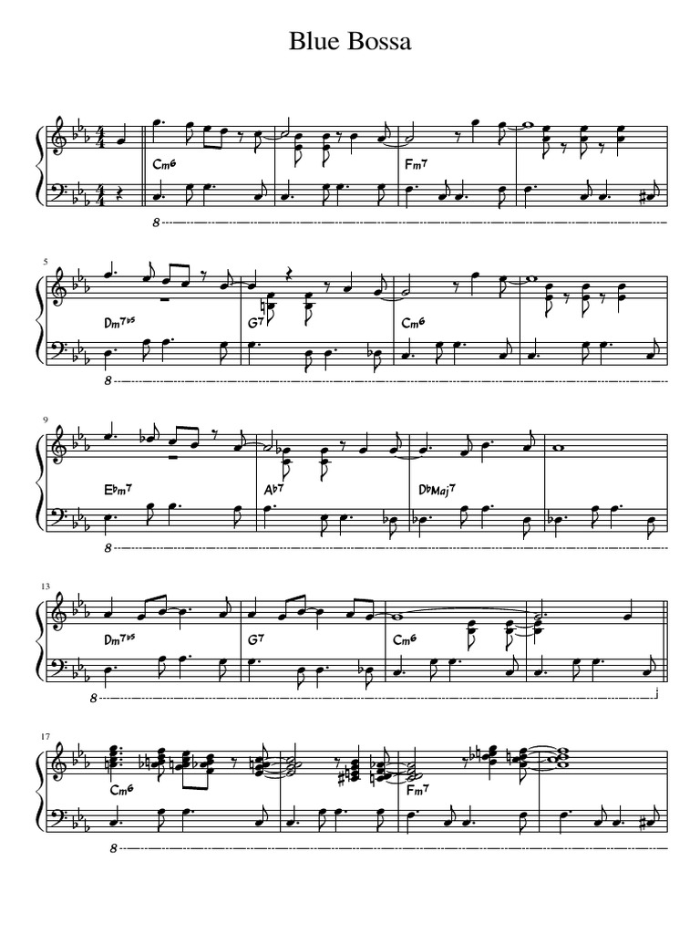 Blue Bossa Piano Sheet Music | PDF | Popular Music | Musical Subgenres