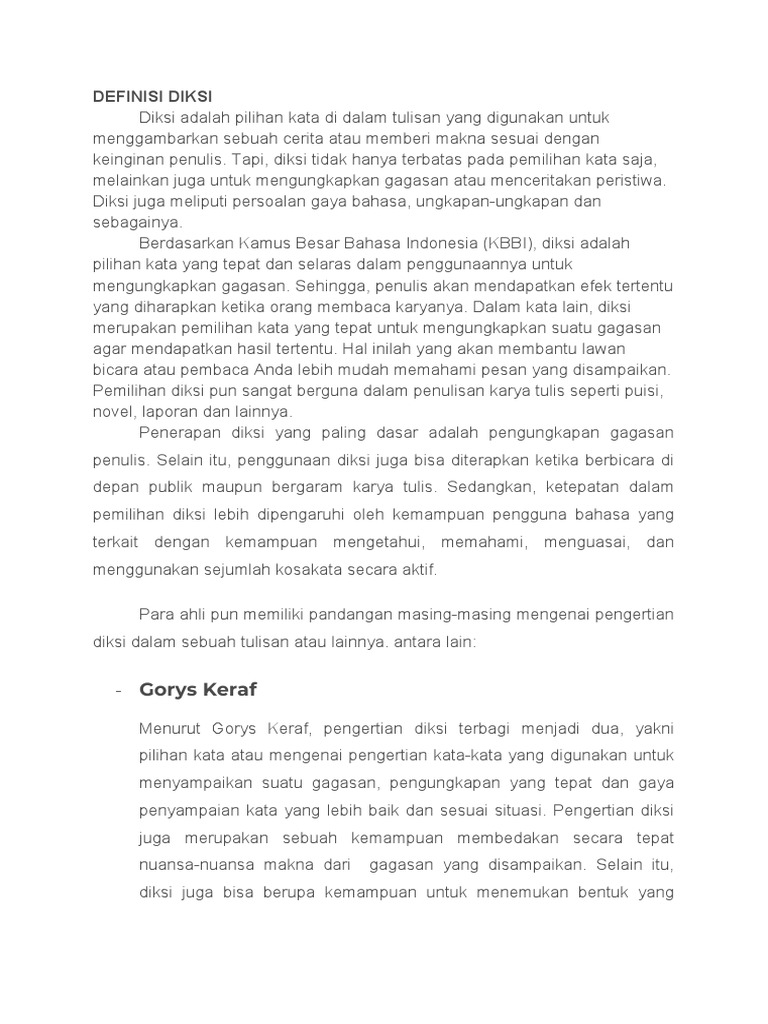 Definisi Dan Contoh Diksi | PDF