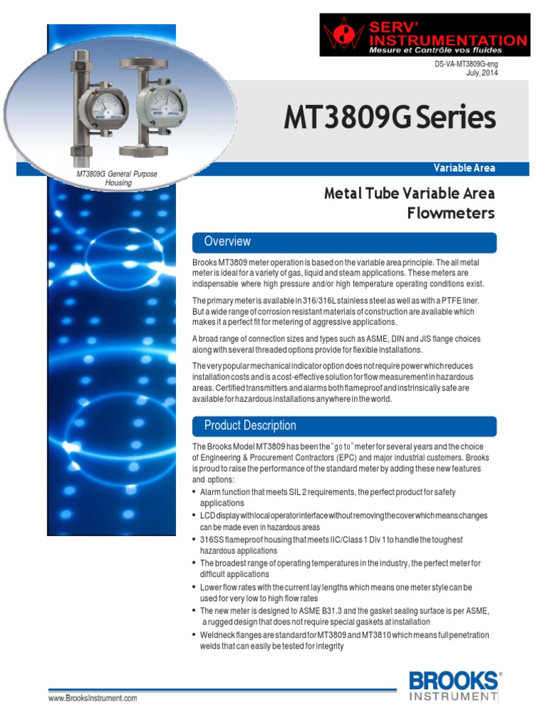 E Brooks MT3809 OK | PDF | Flow Measurement | Stainless Steel