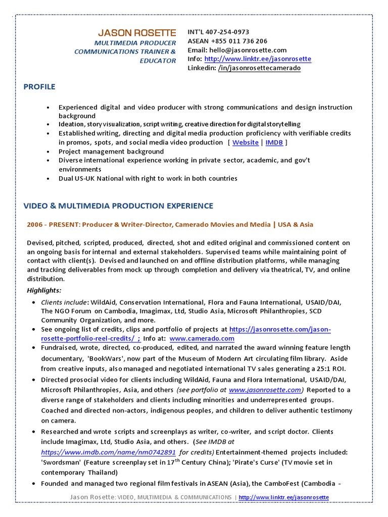 Jason Rosette: MULTIMEDIA PRODUCER COMMUNICATIONS TRAINER & EDUCATOR (5 ...