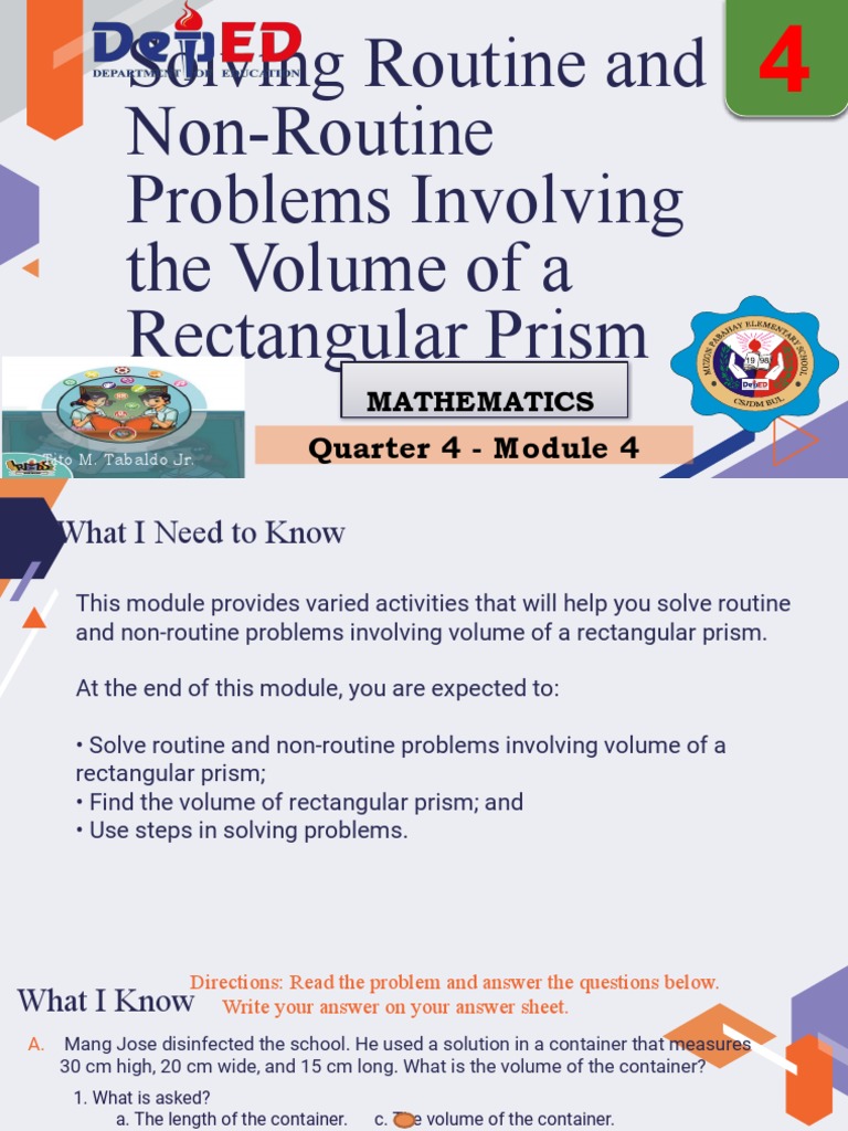 Solving Routine and Non Routine Problems Involving The Volume of A Rectangular Prism | PDF ...