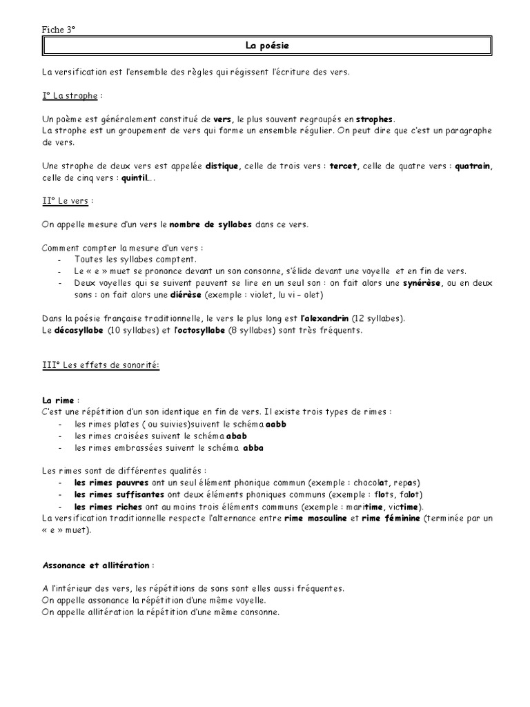 Règles de versification en poésie | PDF | Rime dans la poésie | Poésie