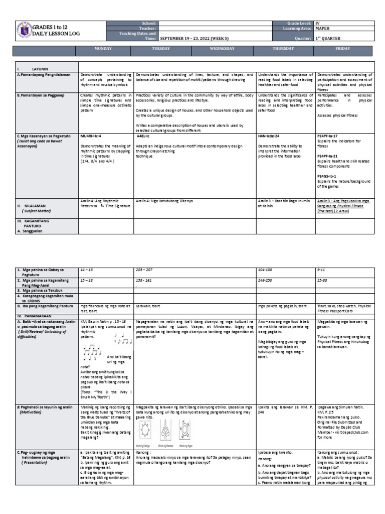 DLL - Mapeh 4 - Q1 - W5 | PDF | Musical Compositions | Cognition