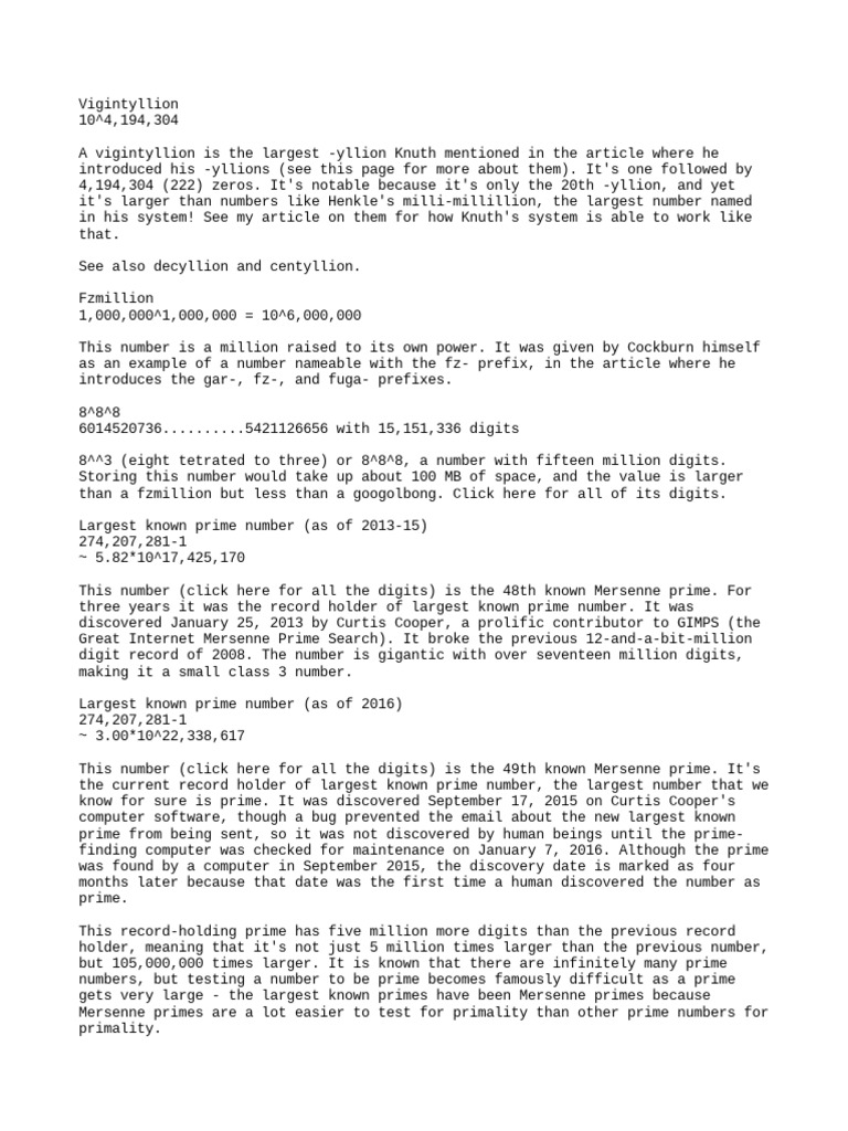 Exploring the Frontiers of Large Numbers: A Summary of Notable Highly ...