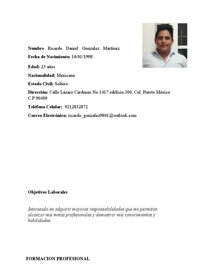 CV de Ricardo González: Ingeniero Eléctrico y Mecánico | PDF | Tecnología