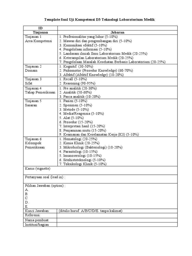 Template Soal UKOM D3 TLM | PDF