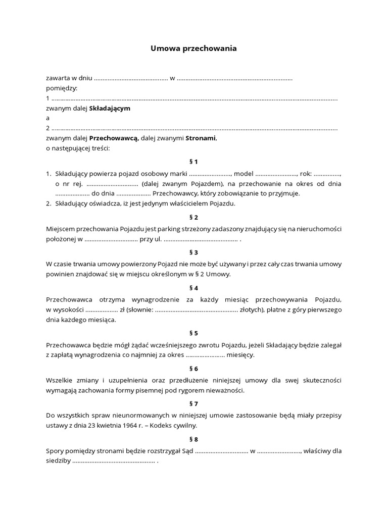 Umowa Przechowania-1 | PDF Umowa Przechowania-1 | PDF