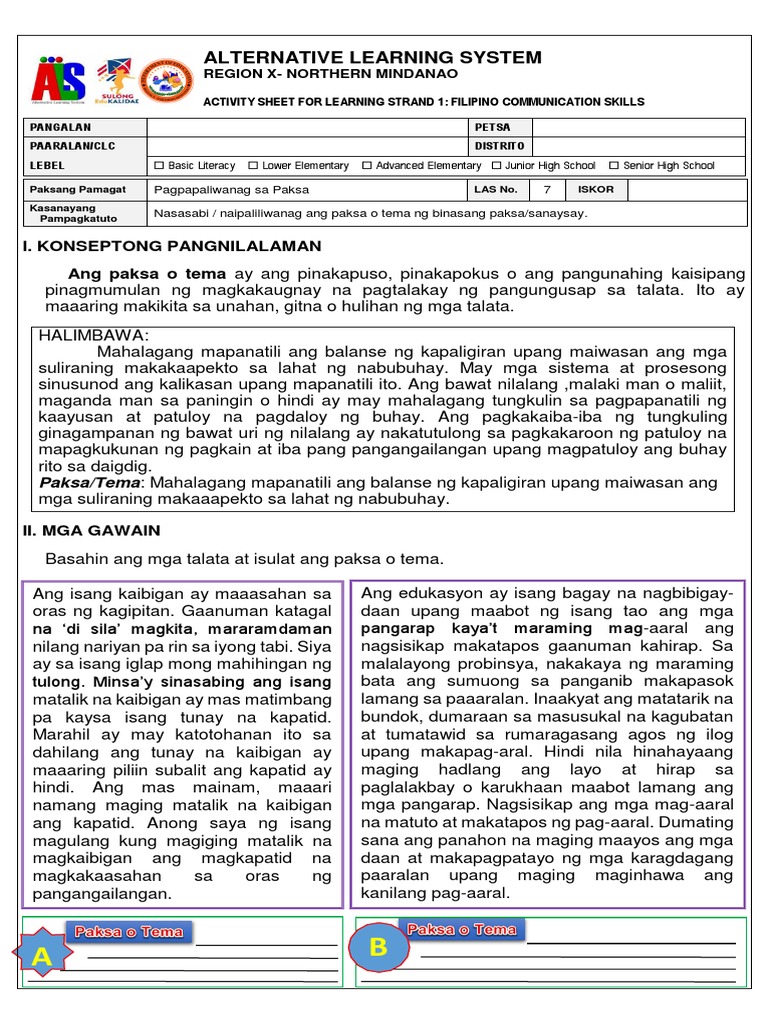 LS1F - JHS - LAS7 - Pagpapaliwanag Sa Paksa | PDF