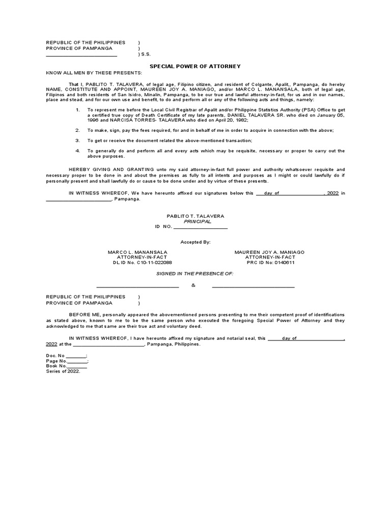 SPA (Get Death Certificate) | PDF | Power Of Attorney | Civil Law ...