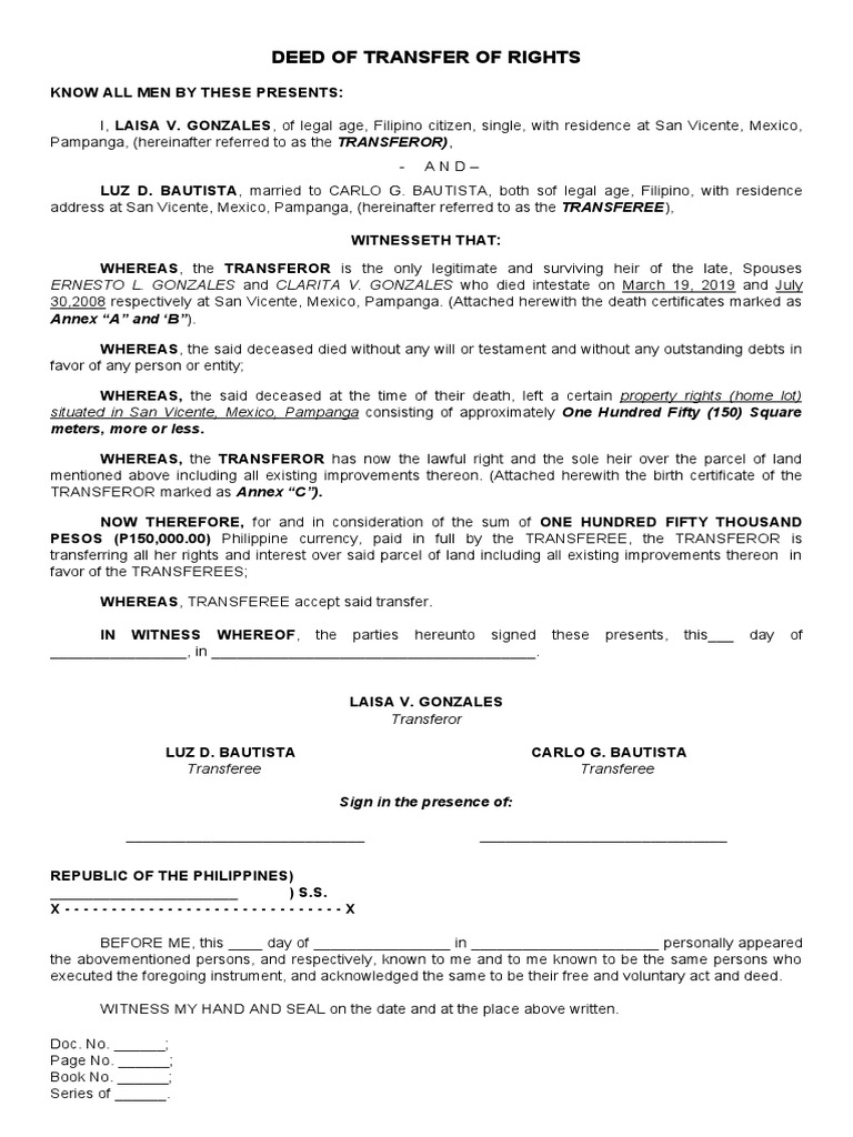 Deed of Transfer of Property Rights | PDF | Law