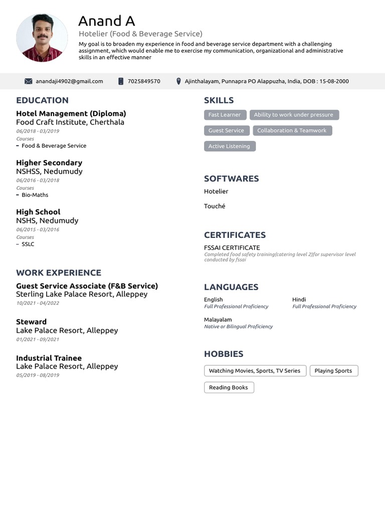 Anand's Resume | PDF | Cognition | Learning