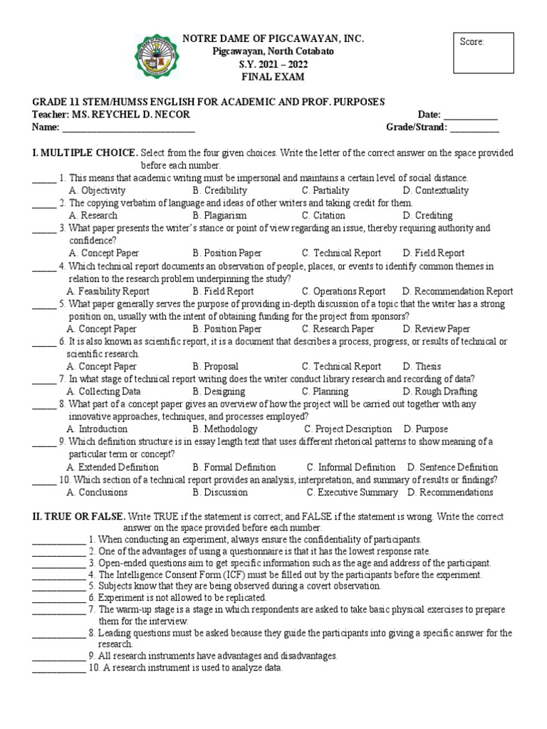 Final Exam For Eapp | PDF | Science | Cognition