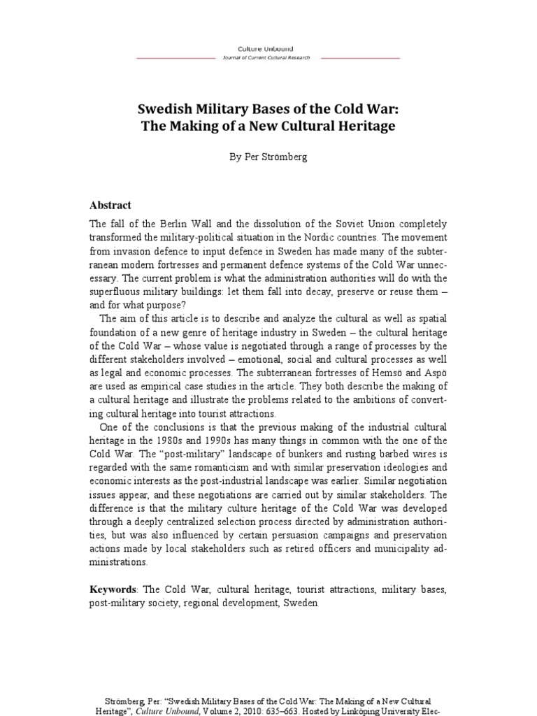 Swedish Military Bases of The Cold War: The Making of A New Cultural ...