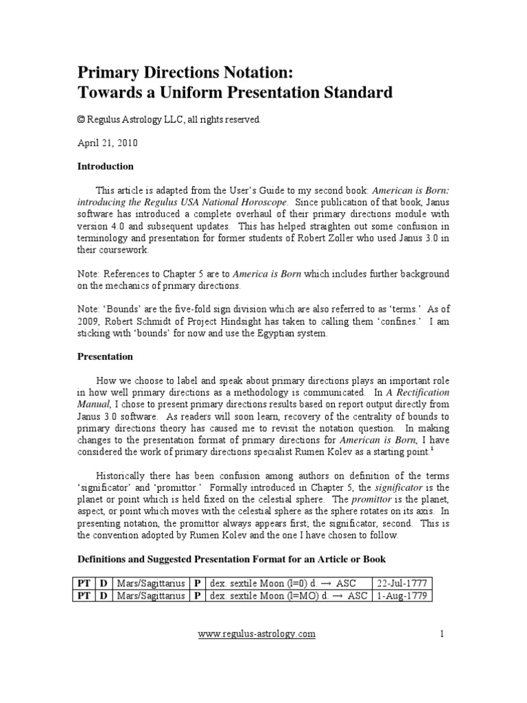 Primary Directions Notation | PDF | Zodiac | Astrology