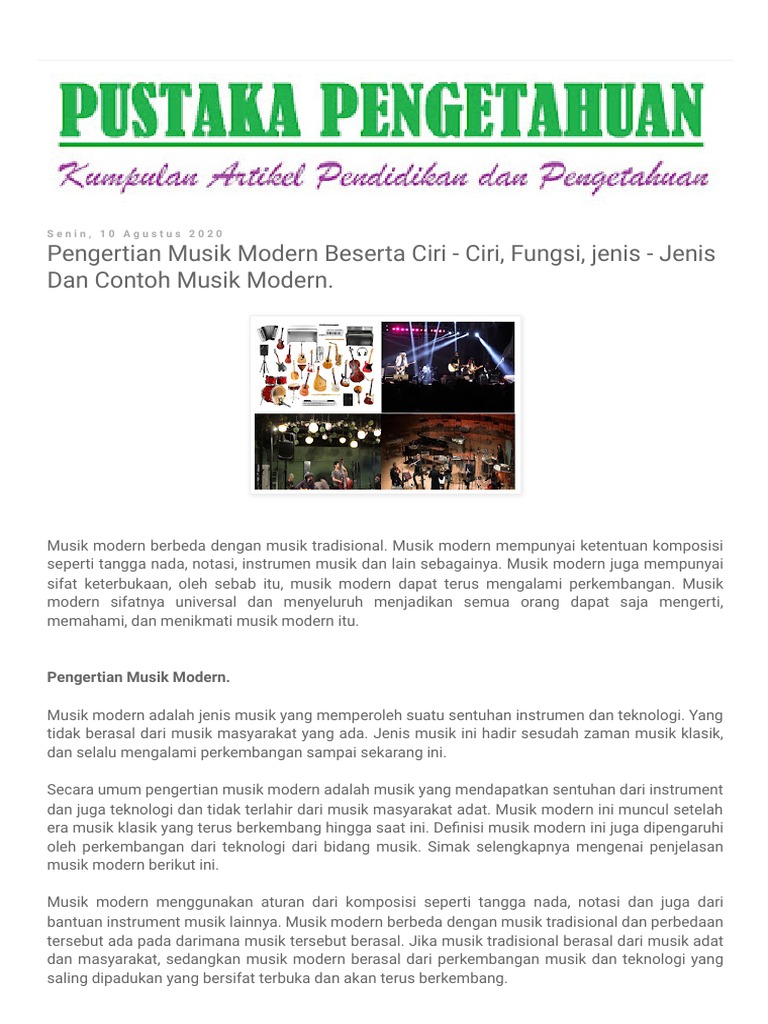 Pengertian Musik Modern Beserta Ciri - Ciri, Fungsi, Jenis - Jenis Dan ...