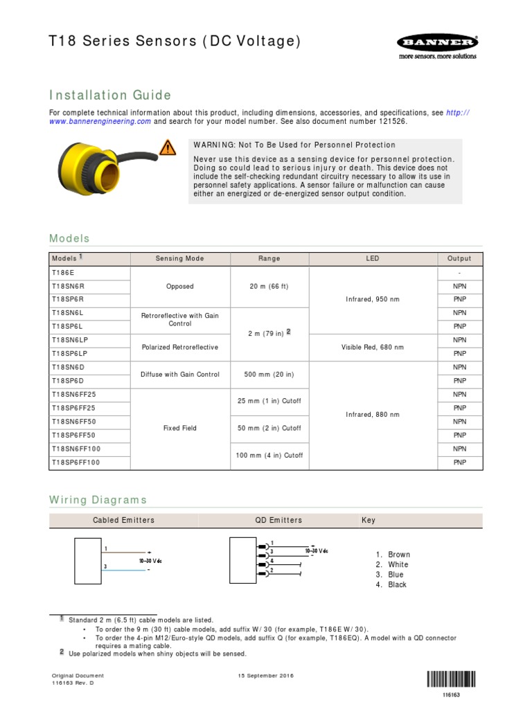 T18 Series Sensors (DC Voltage) : Installation Guide | PDF | Bipolar Junction Transistor | Power ...