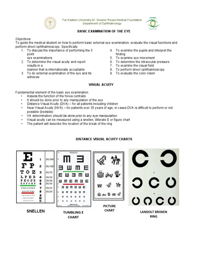 Basic Eye Exam (Interns) | PDF | Visual Acuity | Human Eye
