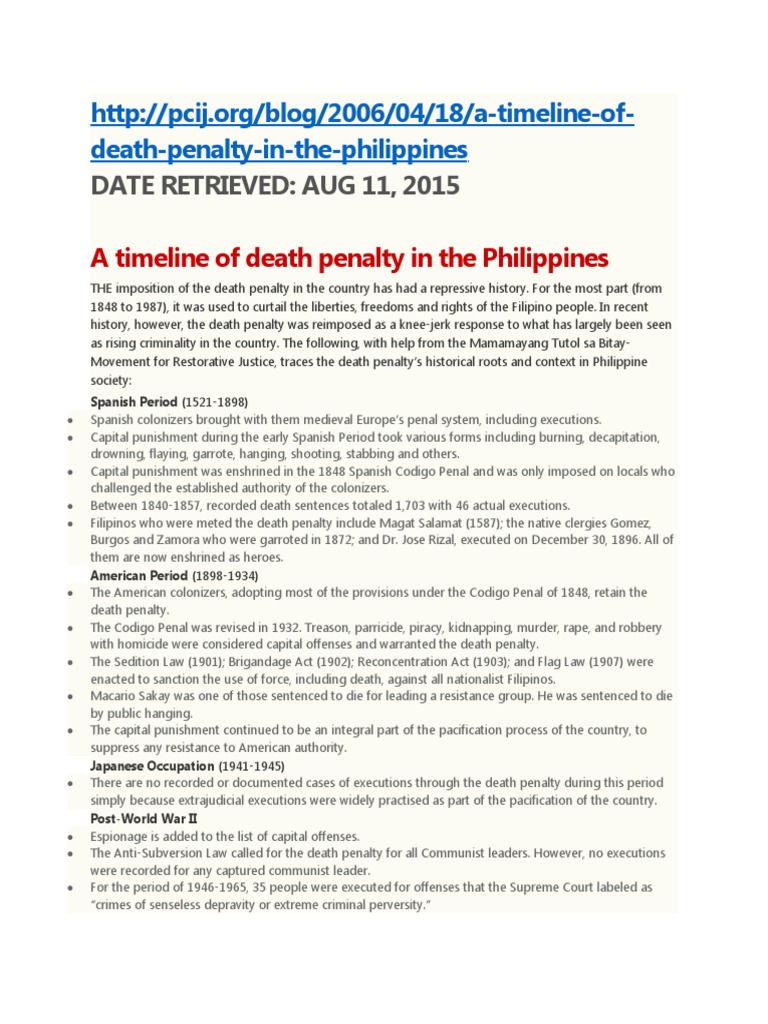 Death Penalty Timeline | PDF | Capital Punishment | Punishments