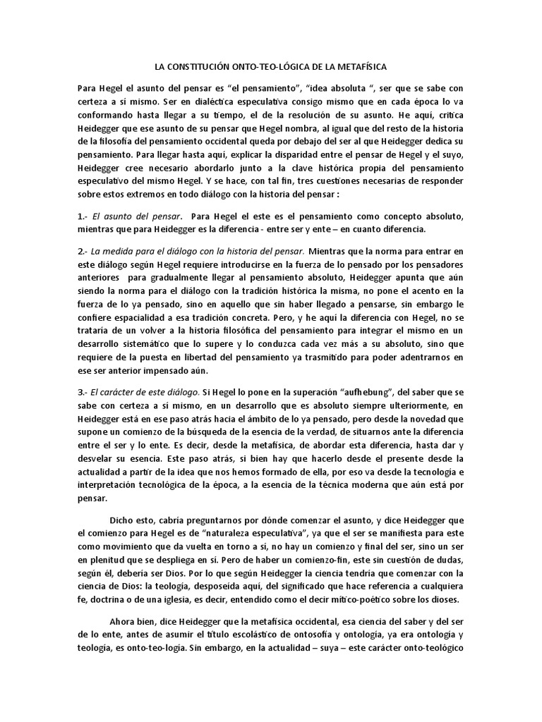 La constitución onto-teo-lógica de la metafísica según Heidegger: el ...