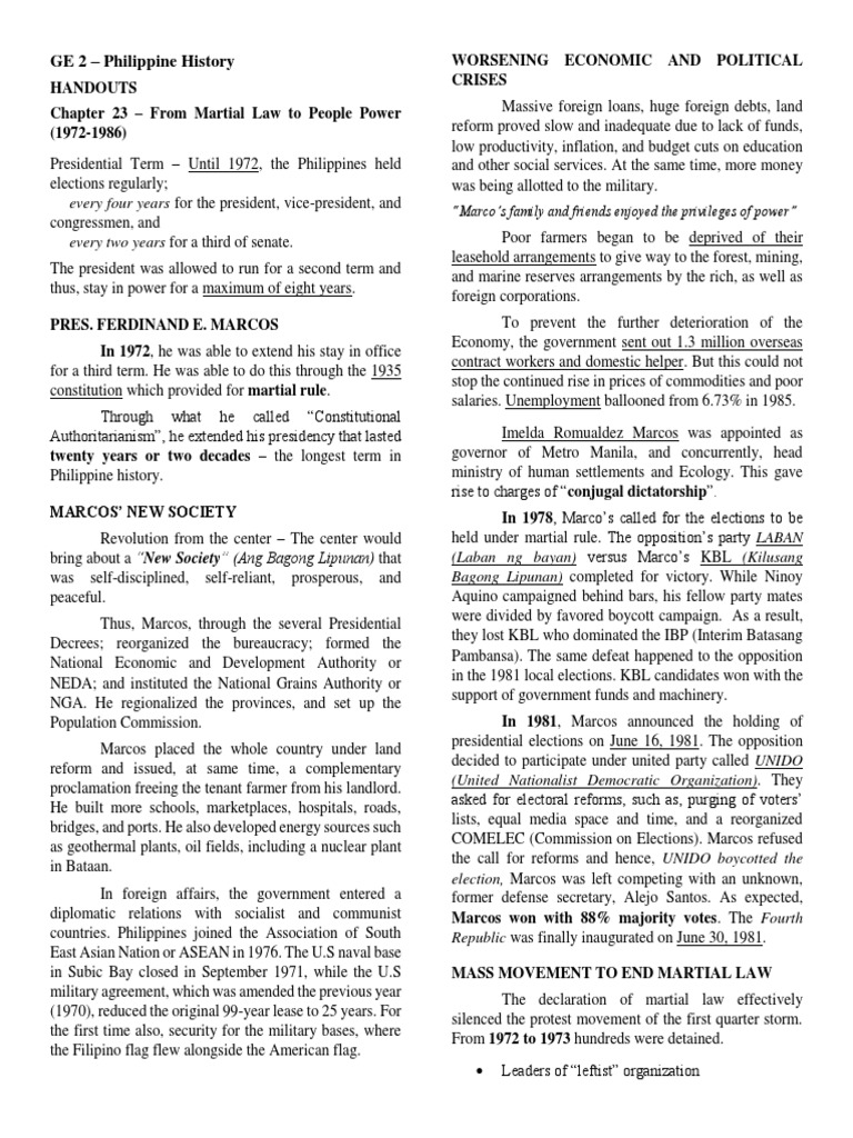 CHAPTER 23 Handouts - Readings in Philippine History | PDF | Corazon ...