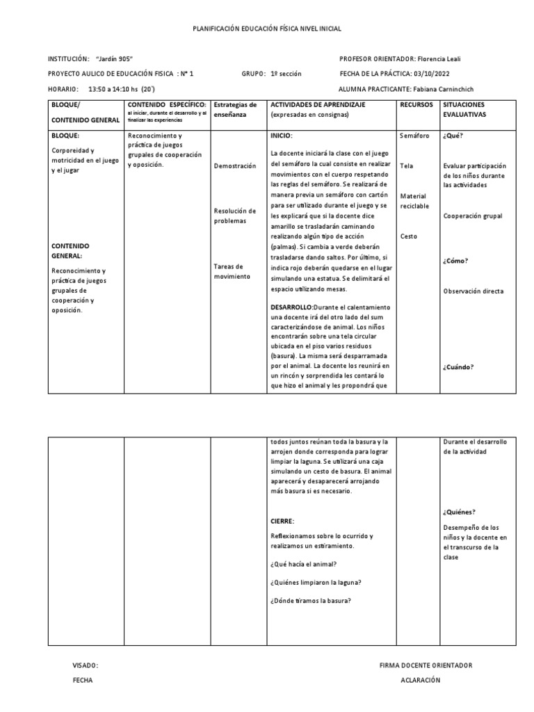 Planificación Educación Física | PDF
