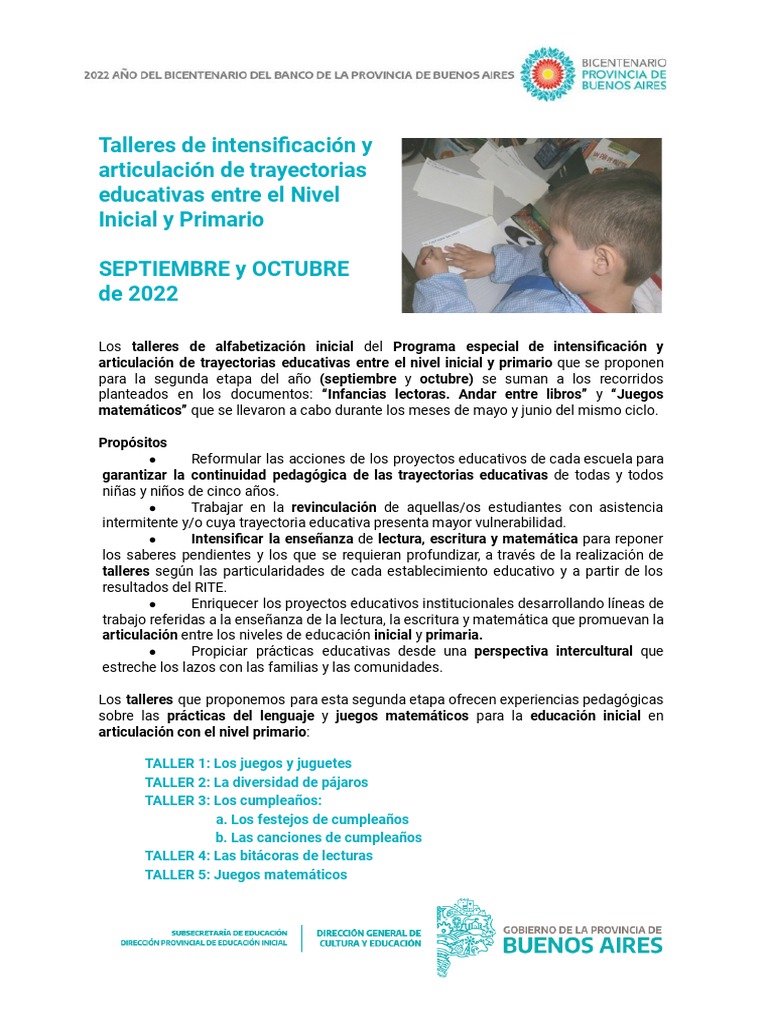 Talleres de Intensificación y Articulación de Trayectorias Educativas Entre El Nivel Inicial y ...