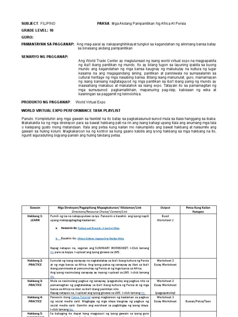 HANDOUTS - Performance Task Playlist | PDF