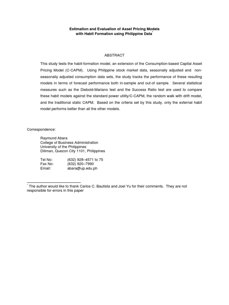 Estimation and Evaluation of Asset Pricing Models With Habit Formation ...