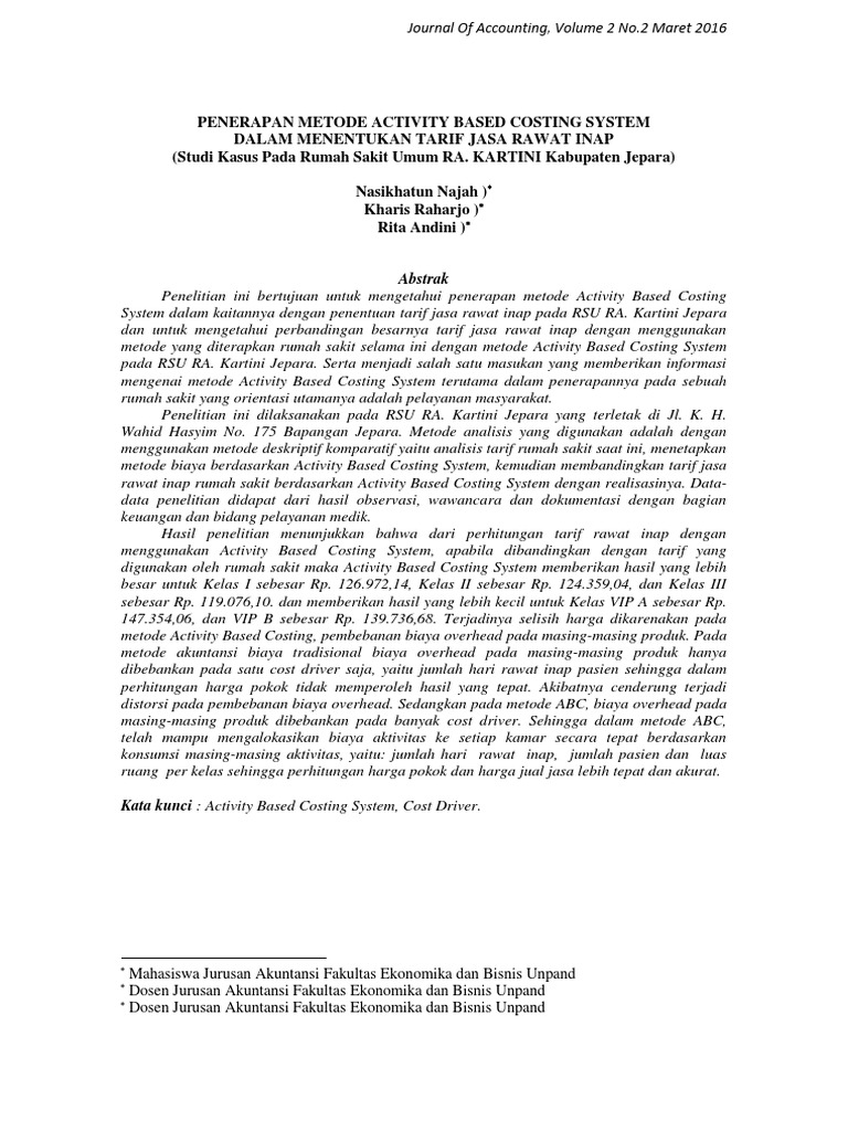 Penerapan Metode Activity Based Costing System Dalam Menentukan Tarif ...