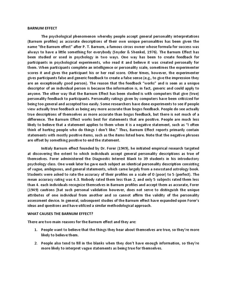 Barnum Effect | PDF | Psychology | Cognition
