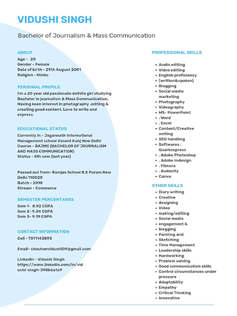 Vidushi Singh Resume LinkedIn | PDF