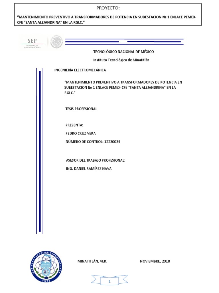 Proyecto - Mantt. Prevent. Al Transformador... | PDF | Transformador | Inductor