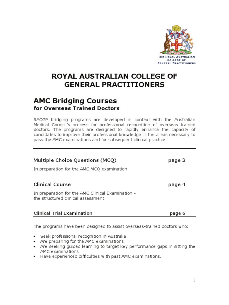 Royal Australian College of General Practitioners AMC Bridging Courses ...