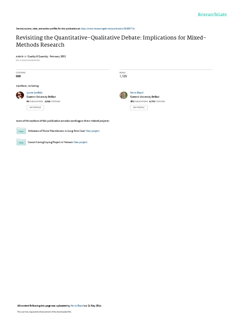 Revisiting The Quantitative-Qualitative Debate Imp | PDF | Quantitative ...