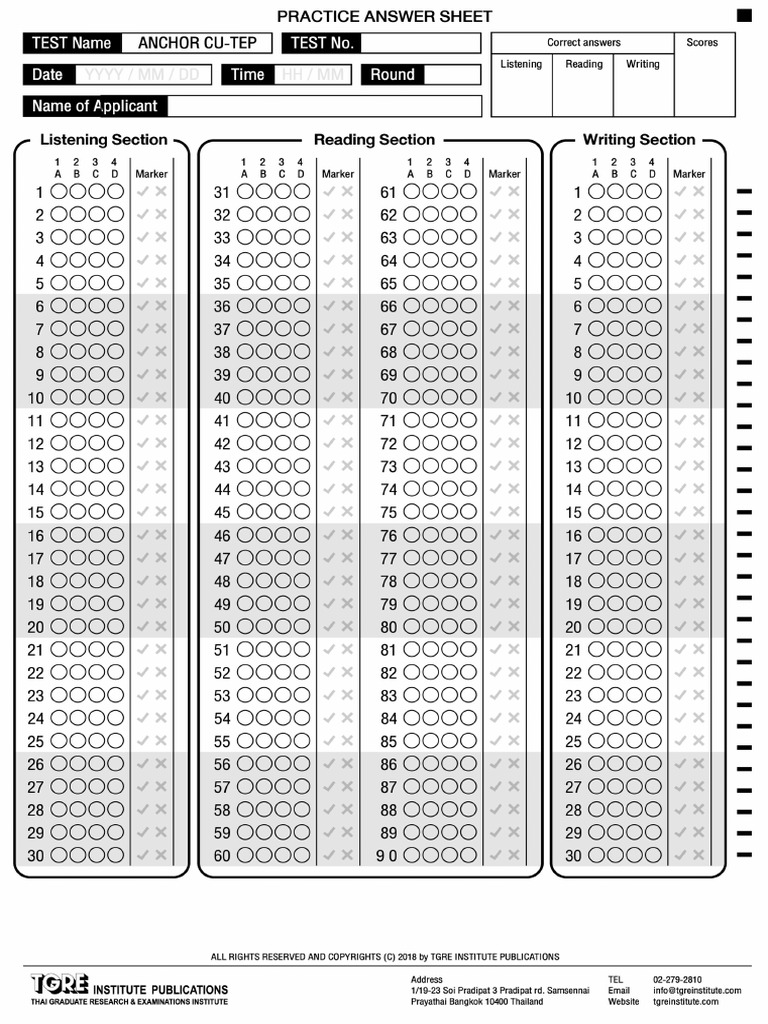 Cu-Tep Answer Sheet Tgre | PDF