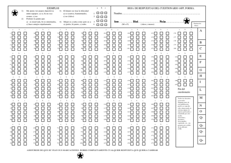 Planilla 16PF CORRECTA PARA IMPRIMIR | PDF