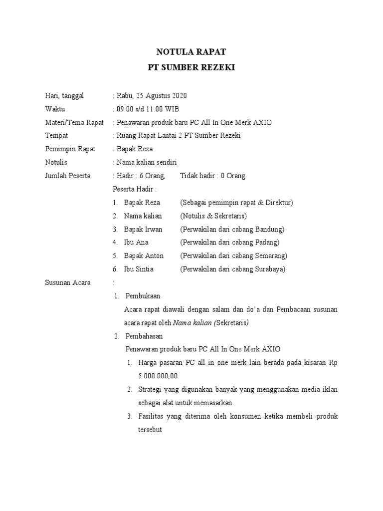 NOTULA RAPAT Harfiah | PDF | Bisnis | Seni