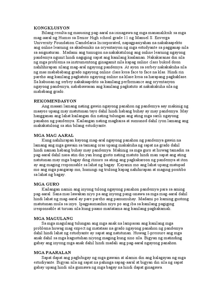 KONGKLUSYON at REKOMENDASYON | PDF