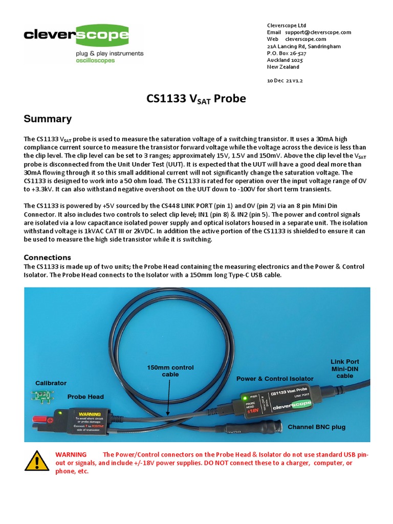 CS1133 VSAT Probe - Data Sheet - Cleverscope v1.2 | PDF | Electrical ...