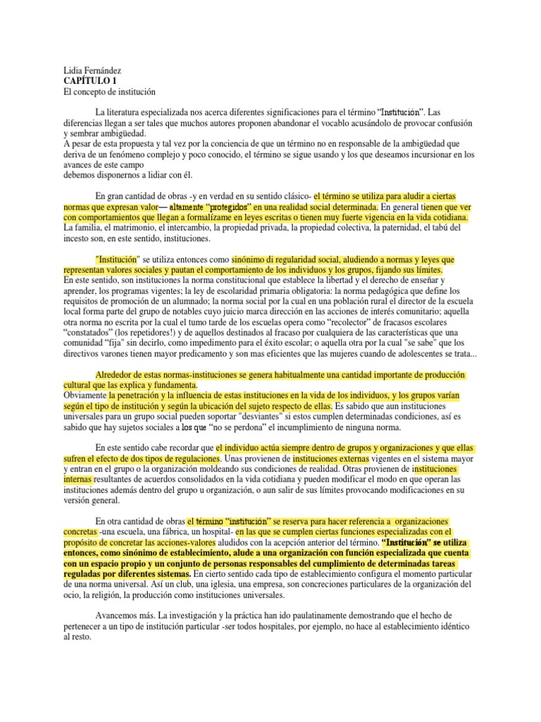 El concepto de institución según Lidia Fernández | PDF | Institución ...