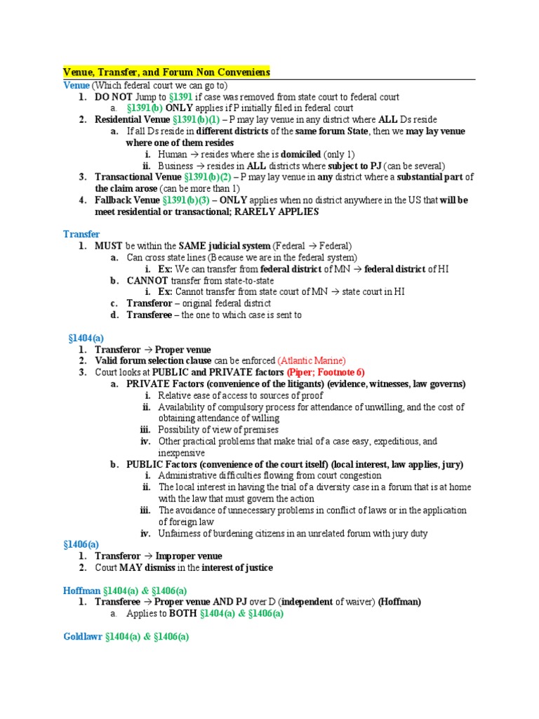 Venue Civ Pro Pdf Choice Of Law Lawsuit