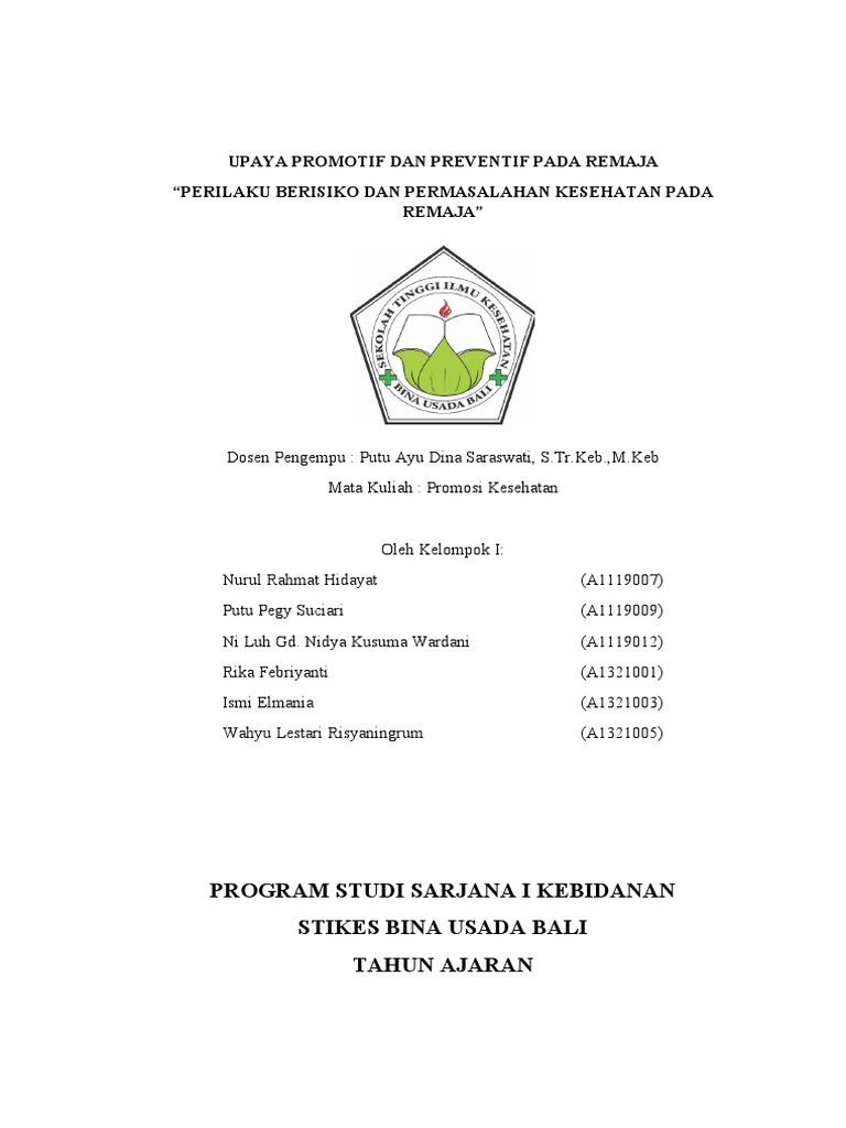 Kelompok 1 Promkes Upaya Promotif Dan Preventif Pada Remaja | PDF ...