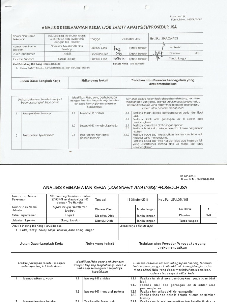 Prosedur JSA Pengangkutan Ban | PDF