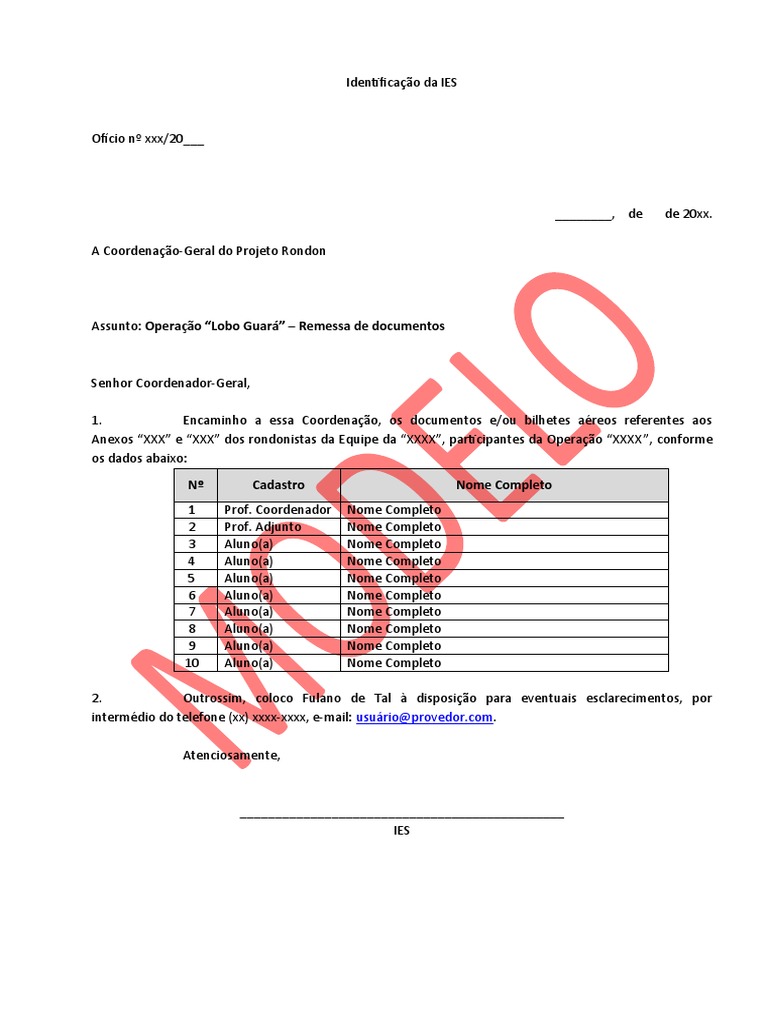 Anexo I - Modelo de Ofício para Envio de Documentos | PDF