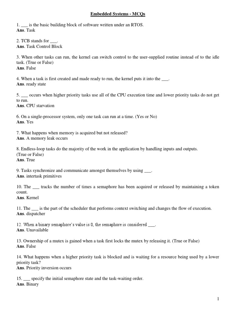 Embedded Systems MCQs | PDF | Operating System | Embedded System