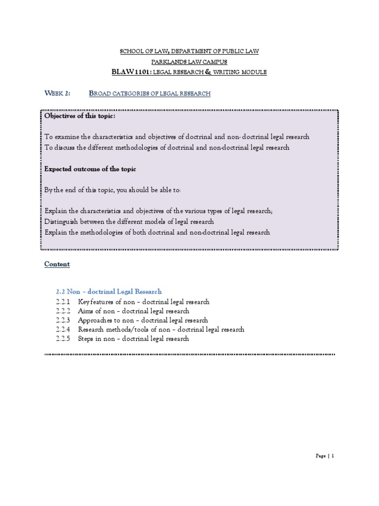 MKU Legal Research & Writing - Broad Classifications of Legal Research ...